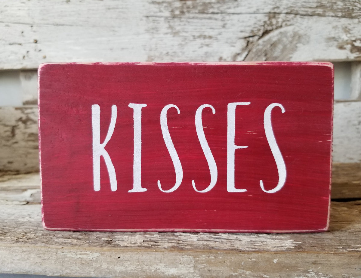 Kisses 4" x 6" Mini Red Wood Block Valentine's Day Sign Free Shipping ...